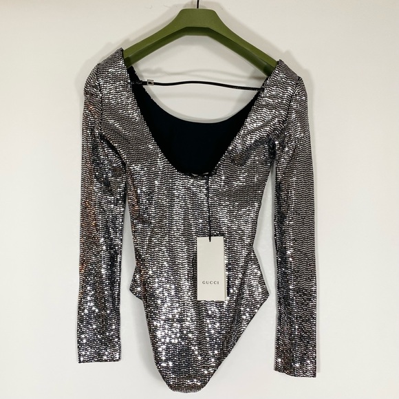 Gucci | Tops | Gucci Sequin Bodysuit Long Sleeves | Poshmark